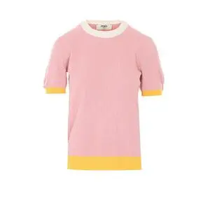 Fendi Ff Allover Motif Short Sleeves Sweater - Pink