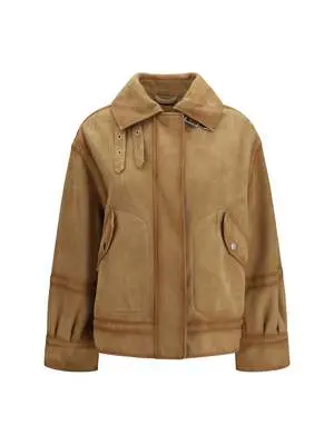 ERMANO SCERVINO Ermanno Scervino Heritage Detail Suede Aviator Bomber Jacket - Brown