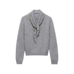 Prada Cashmere Crystal-embellished Pullover - Gray