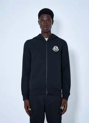 Moncler Zip Hoodie With Logo Patch - Black