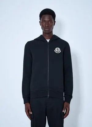 Moncler Zip Hoodie With Logo Patch - Black