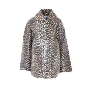 GANNI Laminated Leopard Jacket - Brown