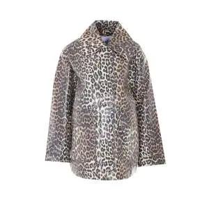 GANNI Laminated Leopard Jacket - Brown