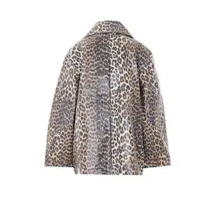 GANNI Laminated Leopard Jacket - Brown