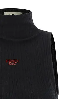 Fendi Ruffled Ribbed Jersey Top - Black