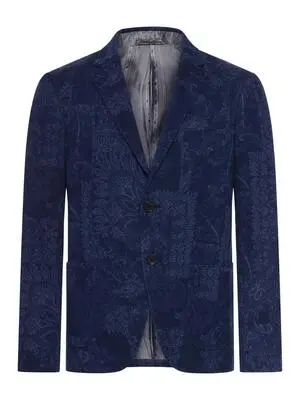 Etro Single-breasted Jacquard Cotton Jacket With Floral Pattern - Blue