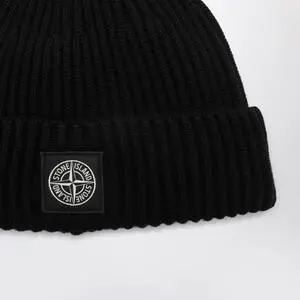 Stone Island Wool Compass Patch Beanie - Black