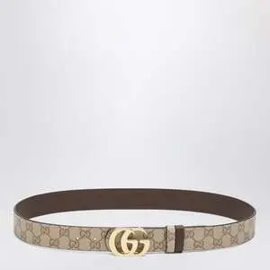 Gucci Sand/dark Brown Reversible Cut Gg Marmont Belt - Cream