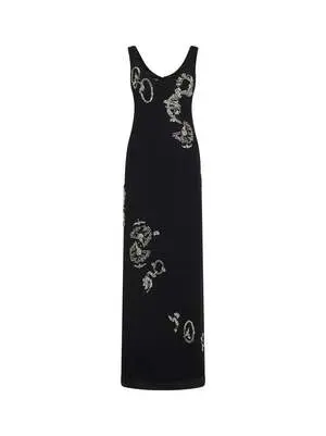 Dries Van Noten Black Crepe Long Embroidered Dress - Multicolor
