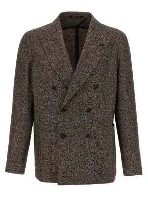 Tagliatore Micro Patterned Virgin Wool Blend Double Breasted Blazer