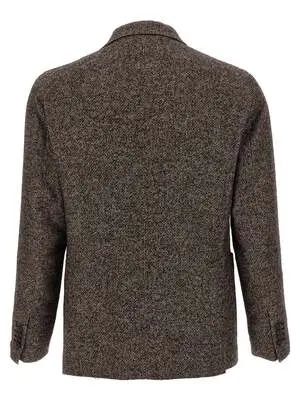 Tagliatore Micro Patterned Virgin Wool Blend Double Breasted Blazer - Brown