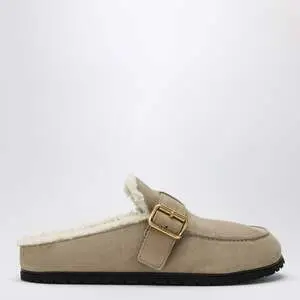 Prada Desert Suede Clogs With Shearling Lining - Cream