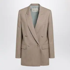 Valentino Garavani Double-breasted Pinstripe Virgin Wool Jacket - Cream