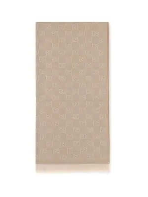 Gucci Gg Supreme Embroidered Wool Scarf - Cream