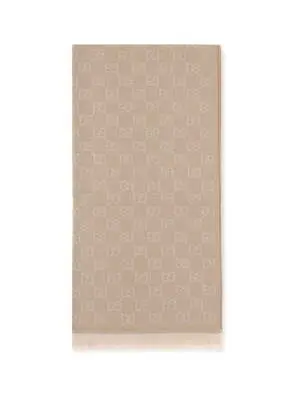 Gucci Gucci Women Gg Supreme Embroidered Wool Scarf Cream