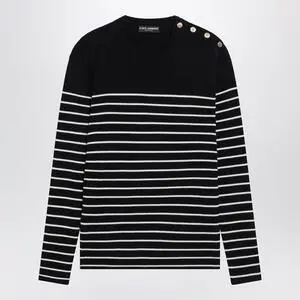 Dolce & Gabbana Blue/white Striped Wool Sweater With Buttons - Multicolor