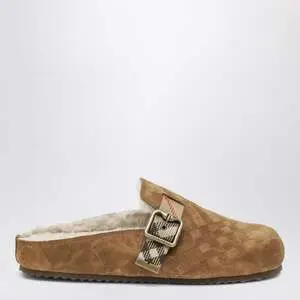 Burberry Urchin Clog In Shearling Check Jute