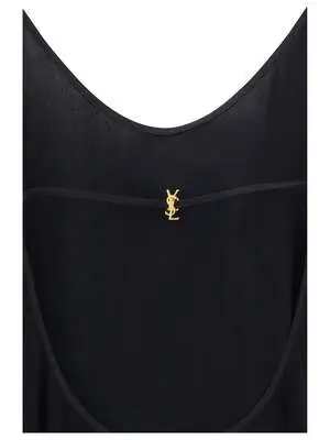 Saint Laurent Cassandre Open-back Ribbed-knit Dress