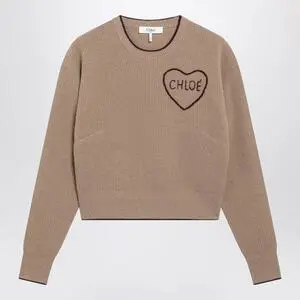 Chloé Wool And Cashmere Logo Sweater - Brown