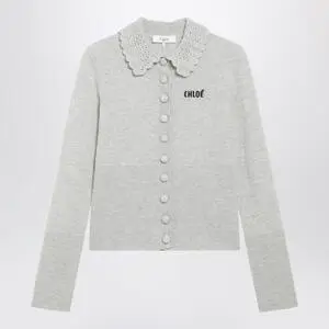 Chloé Slim-fit Logo Wool Cardigan In Sweet Grey - Gray