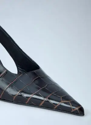 TOTEME Classic Croco-embossed Slingbacks - Black