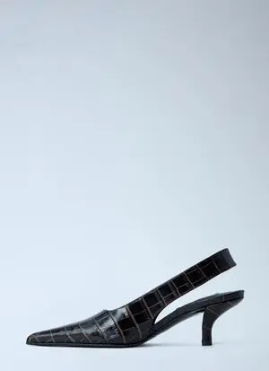 TOTEME Classic Croco-embossed Slingbacks - Black
