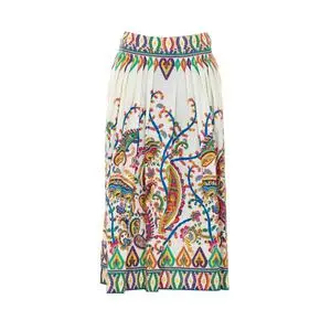 Etro Paisley Floral Placed Print Midi Plisse' Skirt - White
