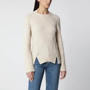 Victoria Beckham Ribbed Sweater In Beige Wool And Cashmere - Cream