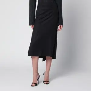 Victoria Beckham Pressed Midi Skirt In Dark Grey Wool And Mohair - Gray
