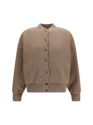 Brunello Cucinelli Ribbed Cashmere Bomber - Cream
