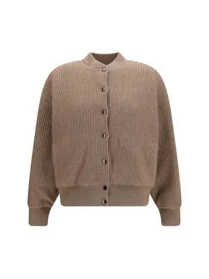 Brunello Cucinelli Ribbed Cashmere Bomber - Cream