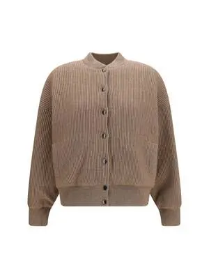 Brunello Cucinelli Brunello Cucinelli Ribbed Cashmere Bomber Cream
