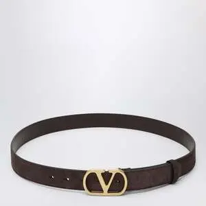Valentino Garavani Vlogo Signature Belt In Ebony Suede - Brown