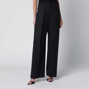 Victoria Beckham Cecilia Trousers In Dark Grey Melange Wool - Gray