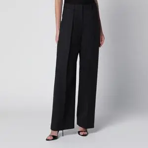 Victoria Beckham Cecilia Trousers In Dark Grey Melange Wool - Gray