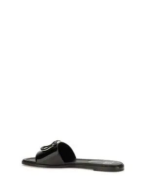 Valentino Garavani Vlogo Patent Leather Slide Sandals - Black