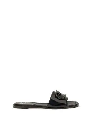 Valentino Garavani Vlogo Patent Leather Slide Sandals - Black