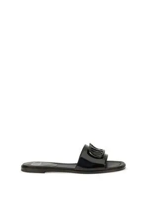 Valentino Garavani Vlogo Patent Leather Slide Sandals - Black