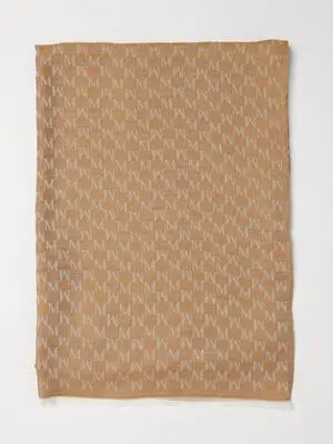 Max Mara Cotton And Wool Scarf With Logo - Brown