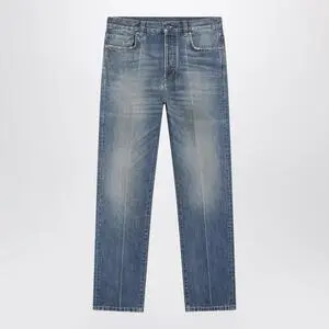 Versace Distressed Straight-leg Denim Jeans - Blue