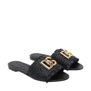 Dolce & Gabbana Logo Slide Sandals - Gold