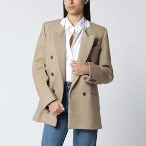 Victoria Beckham Beatrice Double-breasted Jacket In Camel Wool - Cream