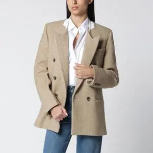 Victoria Beckham Beatrice Double-breasted Jacket In Camel Wool - Cream