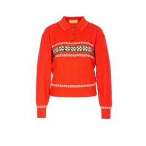 Guest In Residence Cable Collegiate Polo Sweater - Red