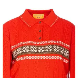 Guest In Residence Cable Collegiate Polo Sweater - Red