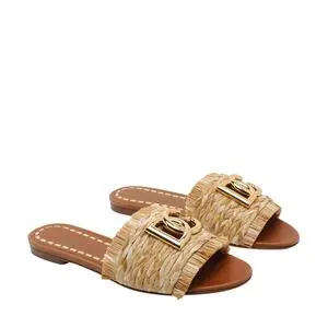 Dolce & Gabbana Raffia Braided Slippers - Gold