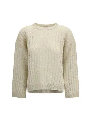 Brunello Cucinelli Dazzling Cable Linen Sweater With Openwork Ribbing - Cream