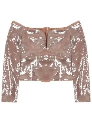 SELF-PORTRAIT Sequined Sleeveless Top - Cream