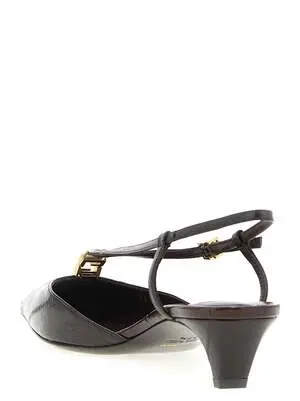 Fendi Ffold Leather Slingback - Brown