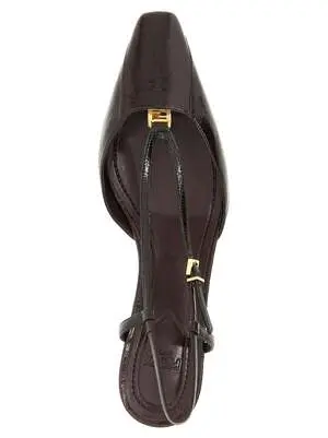 Fendi Ffold Leather Slingback - Brown
